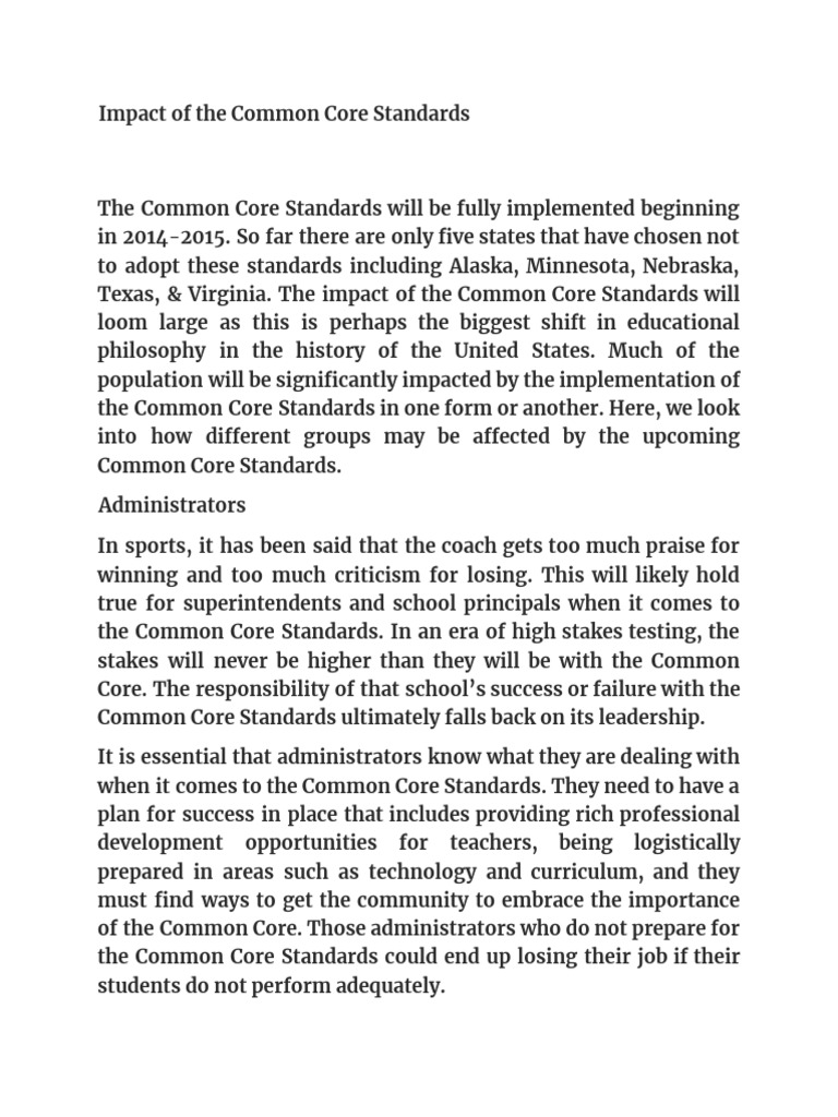 Impact of The Common Core Standards | PDF | Common Core State Standards ...