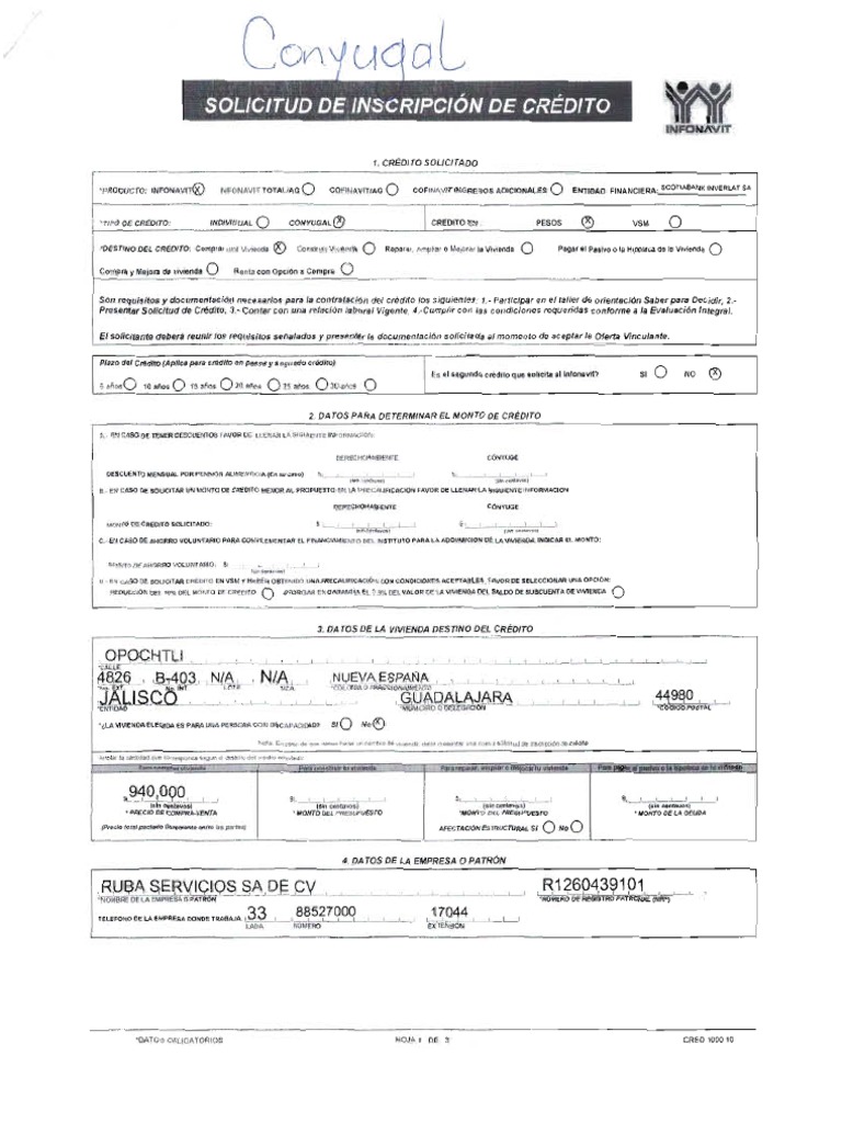 Solicitud de Credito Infonavit Jorge Alberto Guzman Aviña | PDF