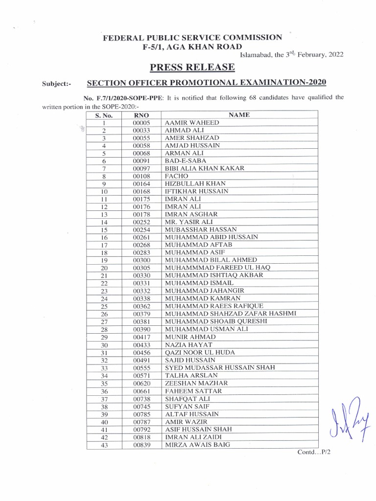 SO Exam2020 Written Part Result | PDF