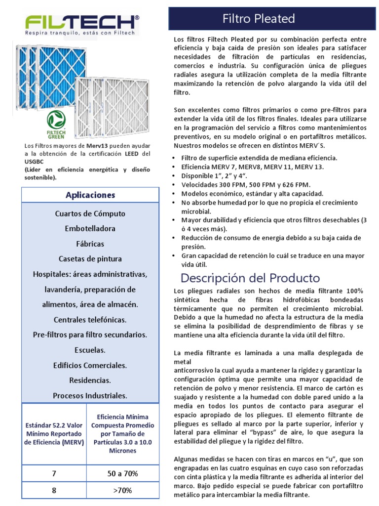 Filtro Filtech Pleated | PDF | Uso eficiente de energía | La política ...