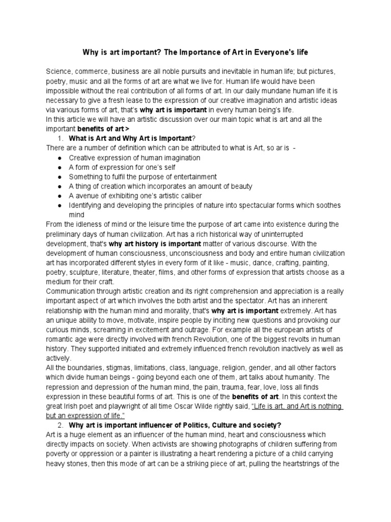 Why Is Art Important? The Importance of Art in Everyone's Life | PDF ...