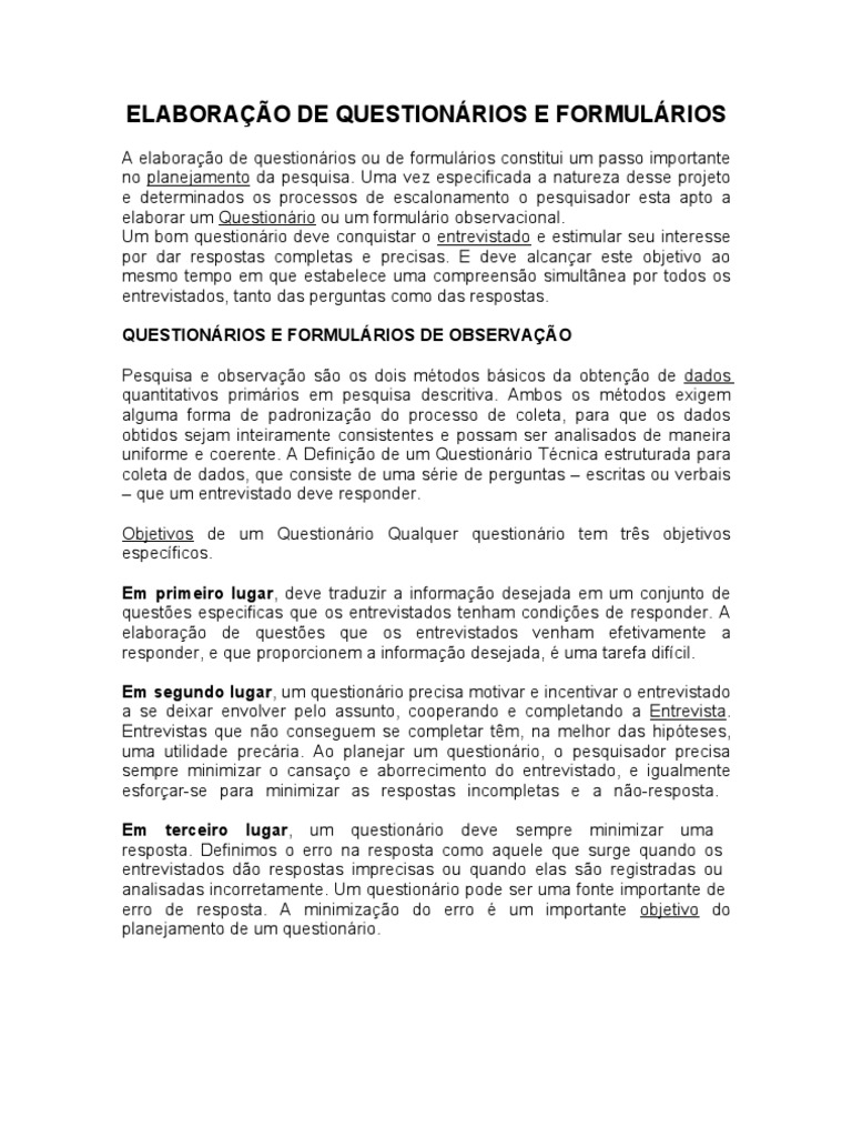 Elaborando Questionarios | PDF | Entrevista | Questionário