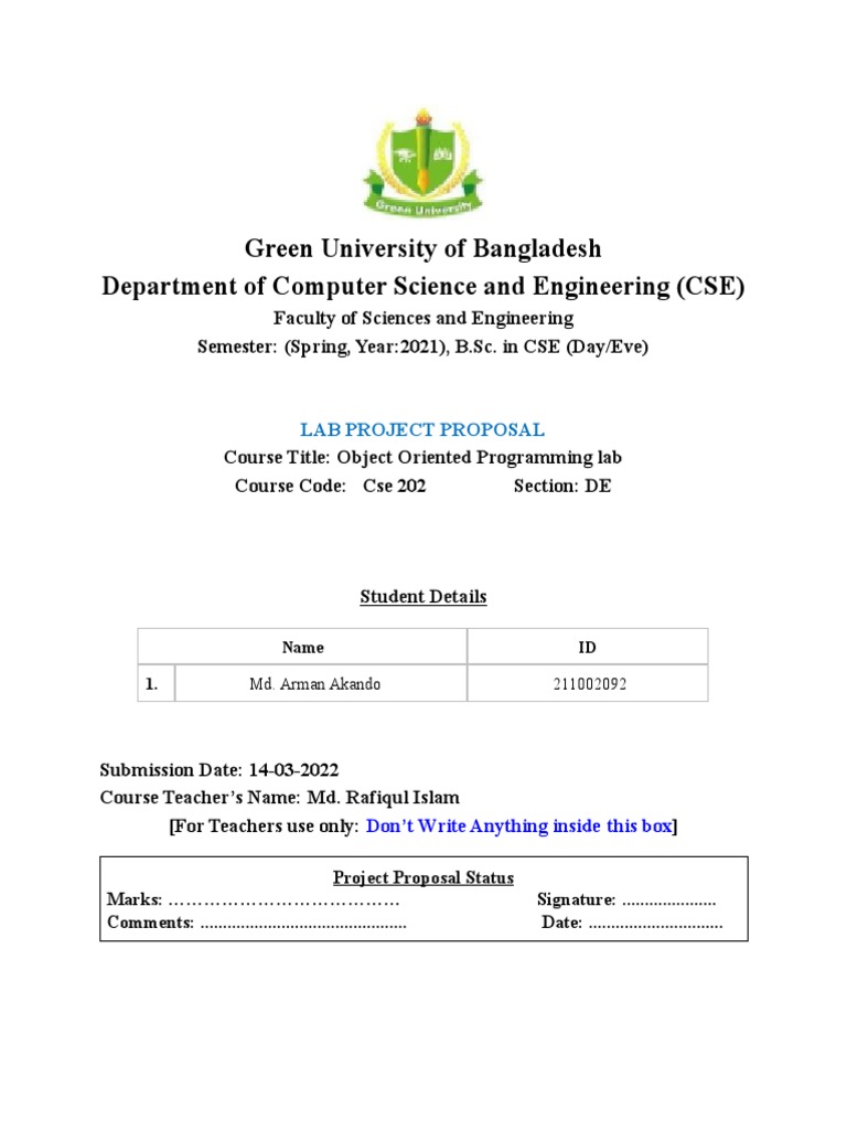 Project Proposal Id (211002092) | PDF | Java (Programming Language) | Computer Programming