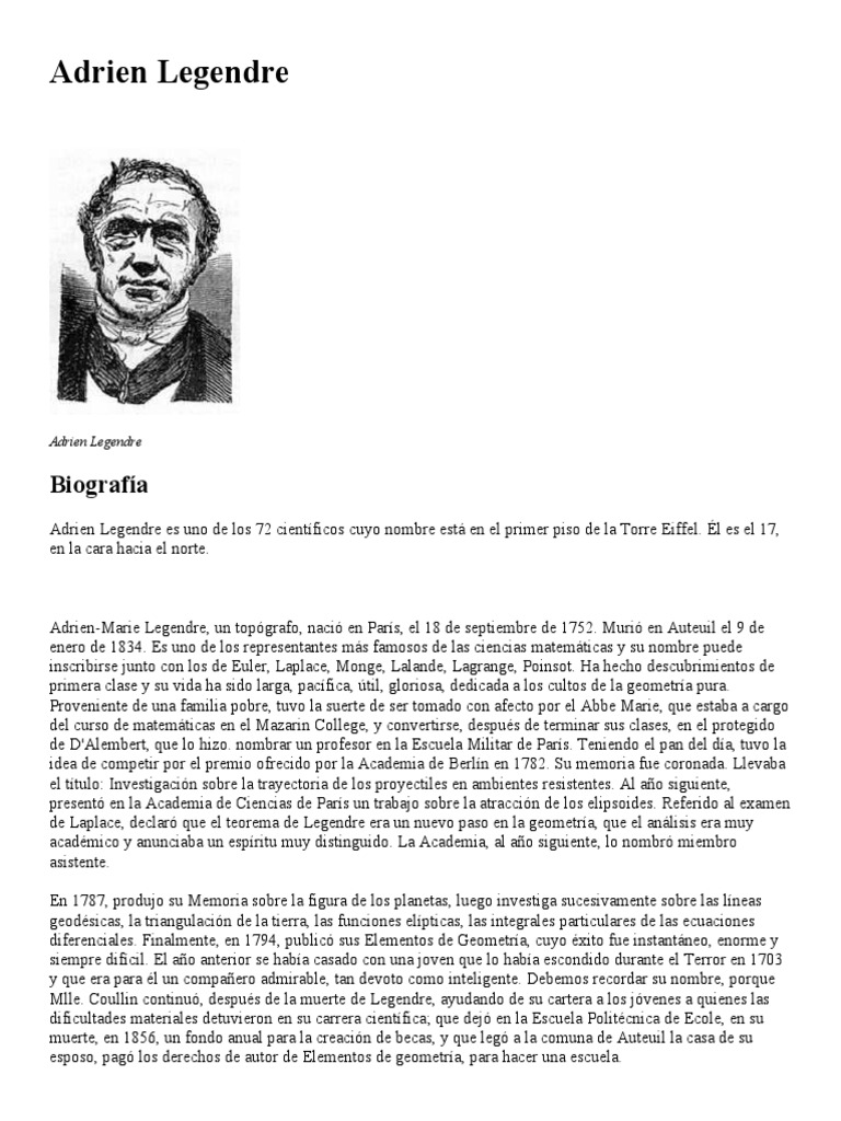 Biografia de Legendre | PDF | Matemáticas