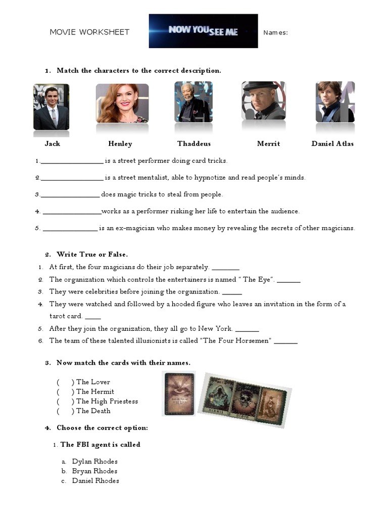 Now You See Me Worksheet | PDF