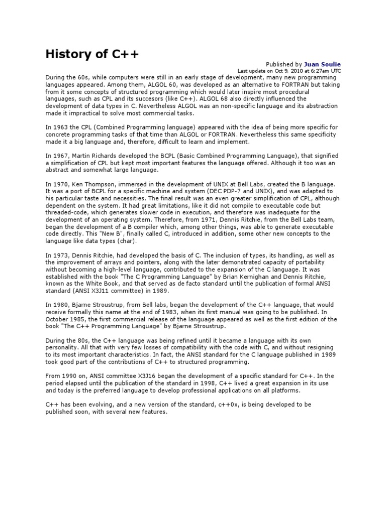 History of C++: Juan Soulie | PDF | C++ | C (Programming Language)