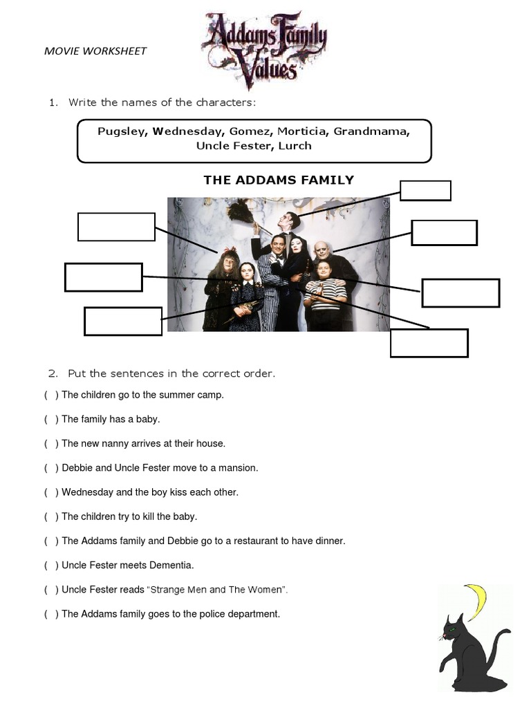 Addams Family Movie Worksheet | PDF | Mystery, Thriller & Crime Fiction