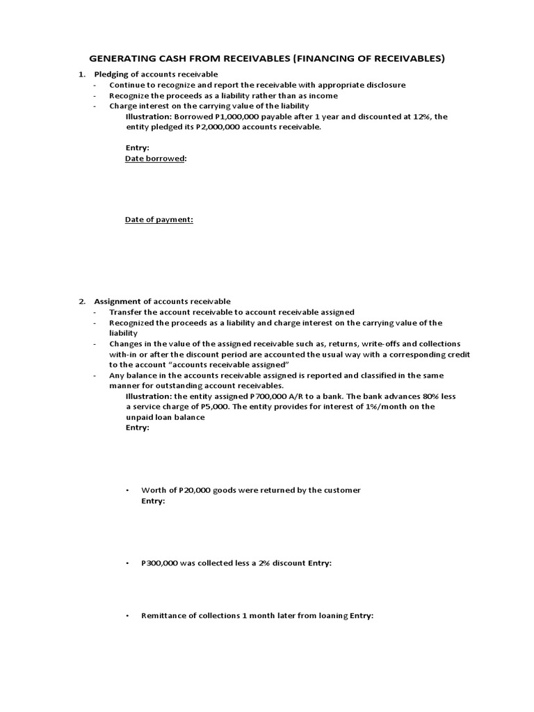 Generating Cash From Receivables (Financing of Receivables) | PDF ...