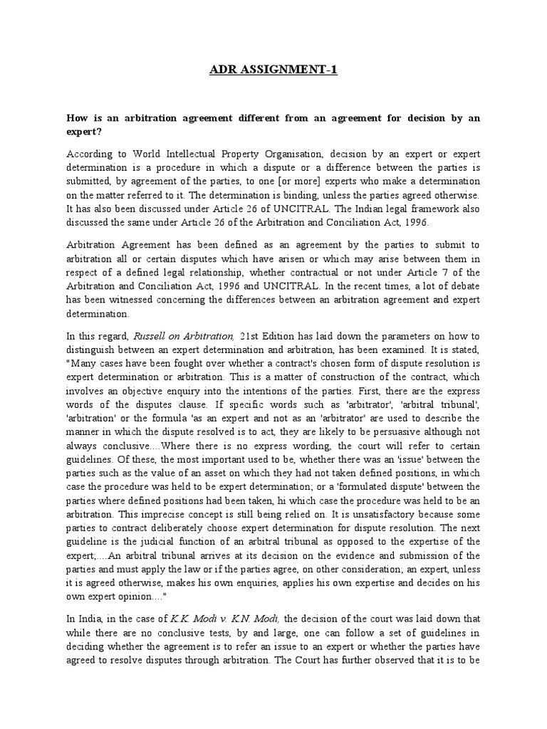 ADR Assignment | PDF | Arbitration | Arbitral Tribunal