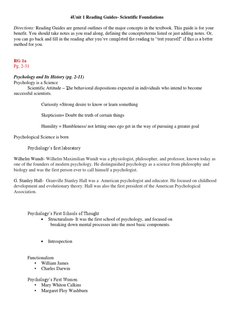 Unit 1 Reading Guide | PDF