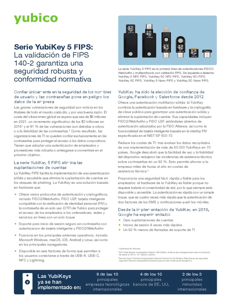 YubiKey FIPS Product Brief - ES | PDF | Autenticación | Contraseña