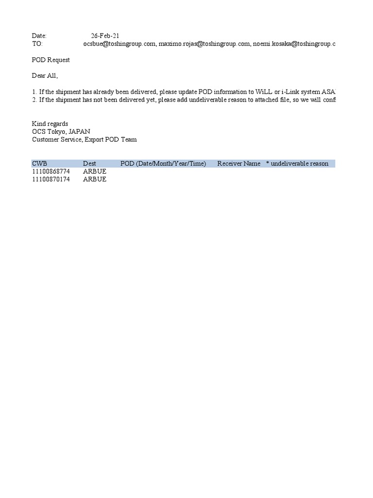 POD Request BUE 20210226 | PDF