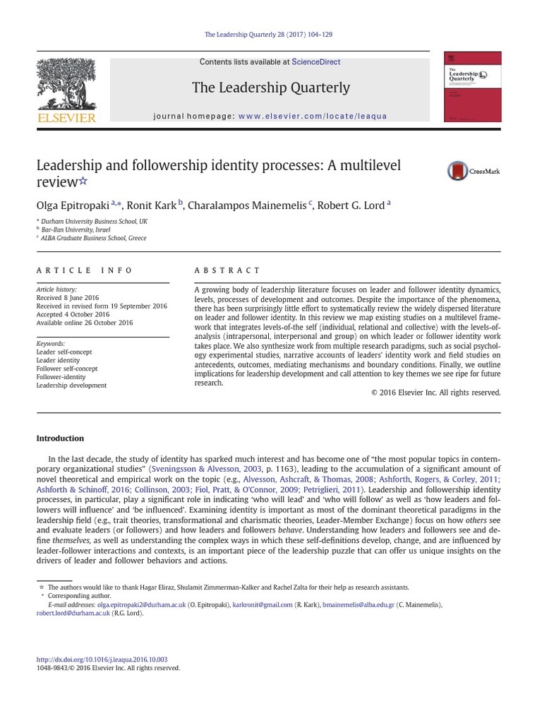 Epitropaki Et Al (2017) - Leadership and Followership Identity ...