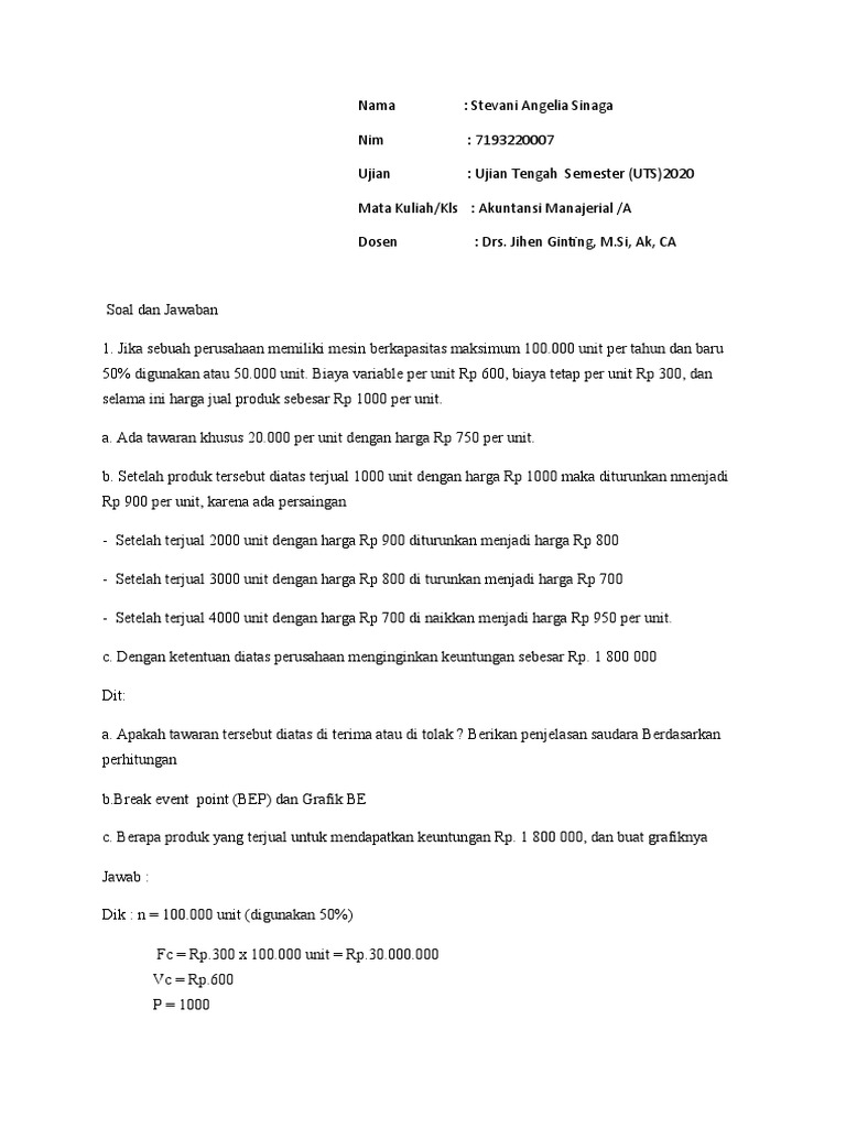 Uts Akuntansi Manajerial Stevani | PDF | Bisnis | Pengelolaan Keuangan ...