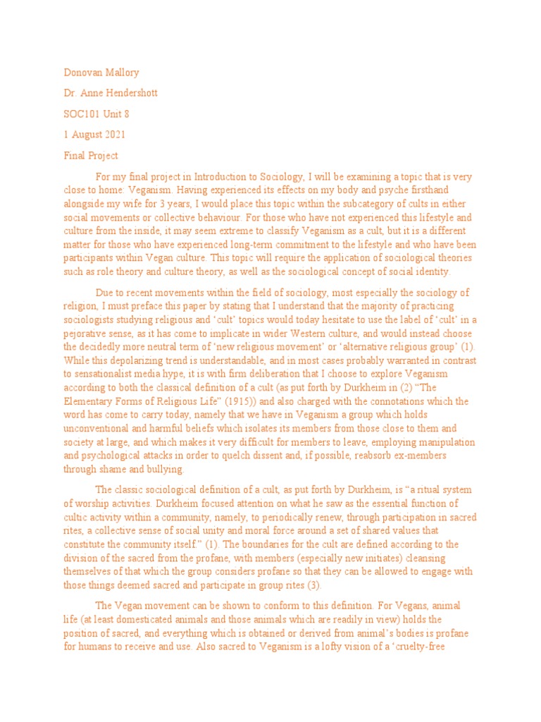 Sociology 101 - Final Project | PDF | Veganism | Sociology