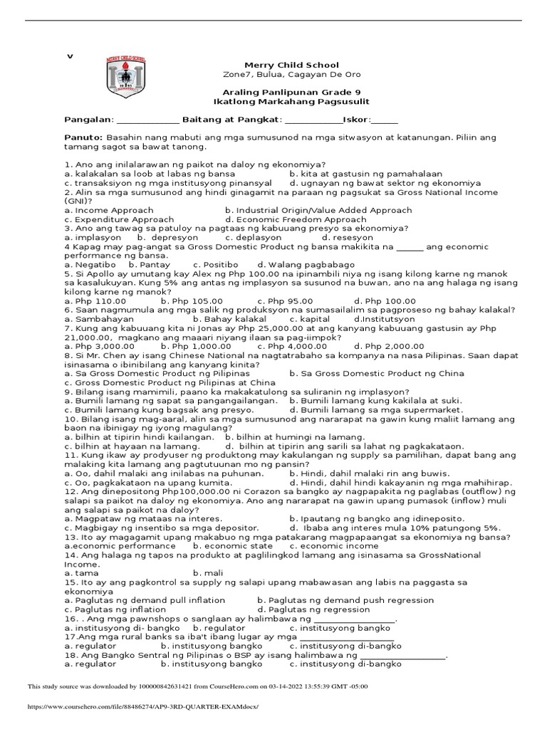 Ap9 3RD Quarter Exam | PDF