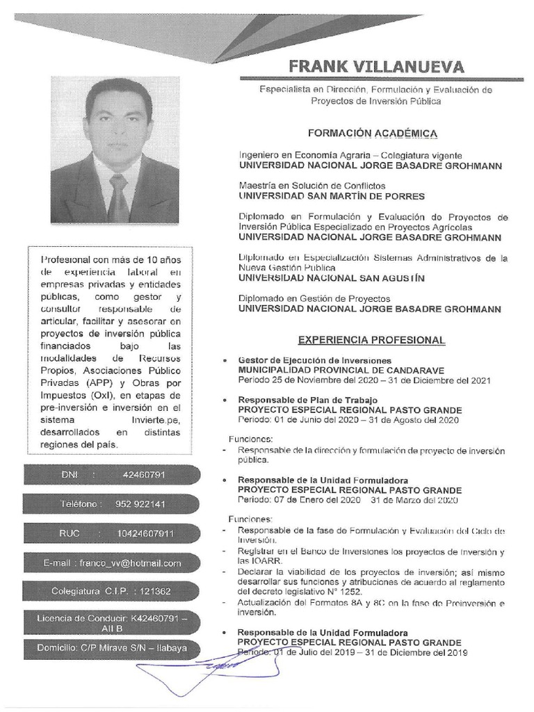 CV Frank Villanueva Vargas - Integrado | PDF