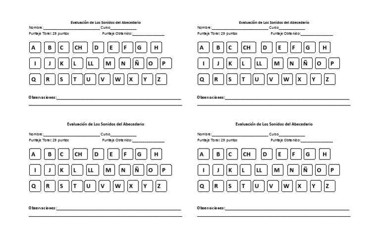 Evaluación de Los Sonidos Del Abecedario | PDF