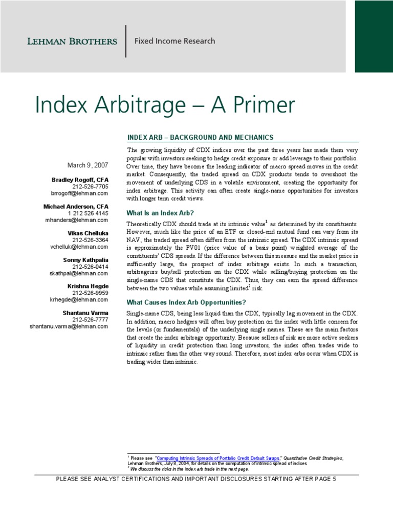 Lehman - Index Arbitrage - A Primer | PDF | Arbitrage | Credit Default Swap