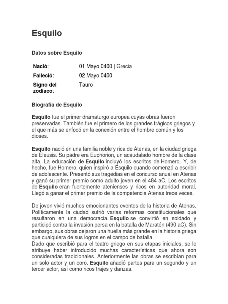 Biografias de Literatura | PDF | Homero | Esquilo