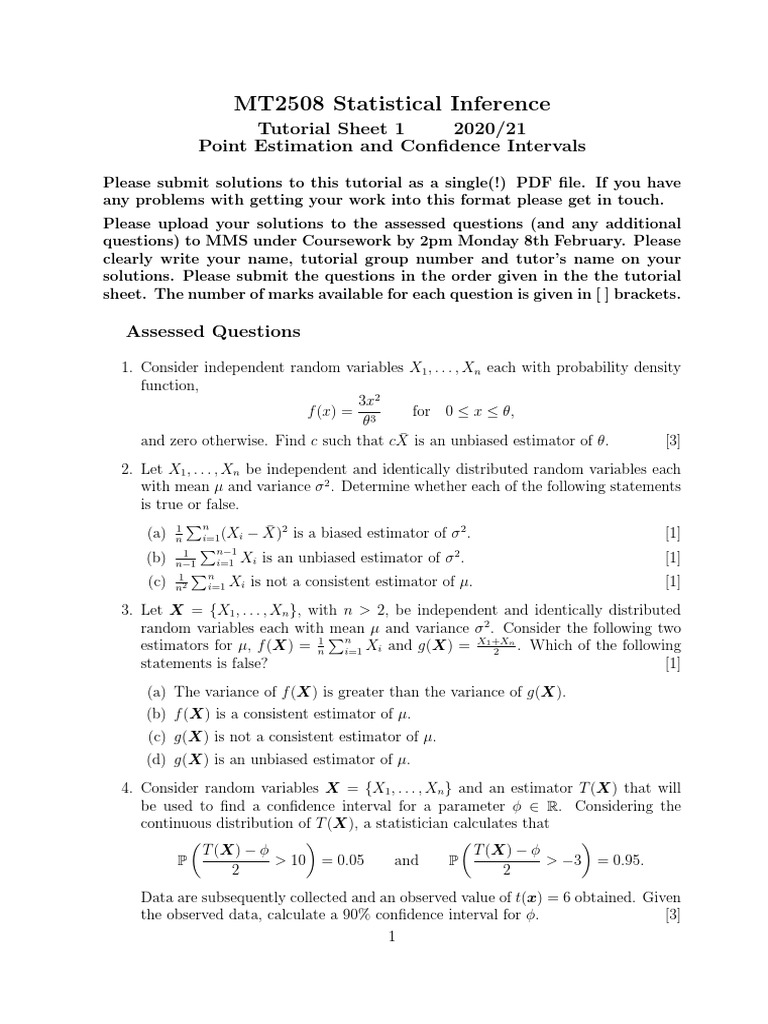 Tutorial Sheet 1 | PDF | Estimator | Confidence Interval
