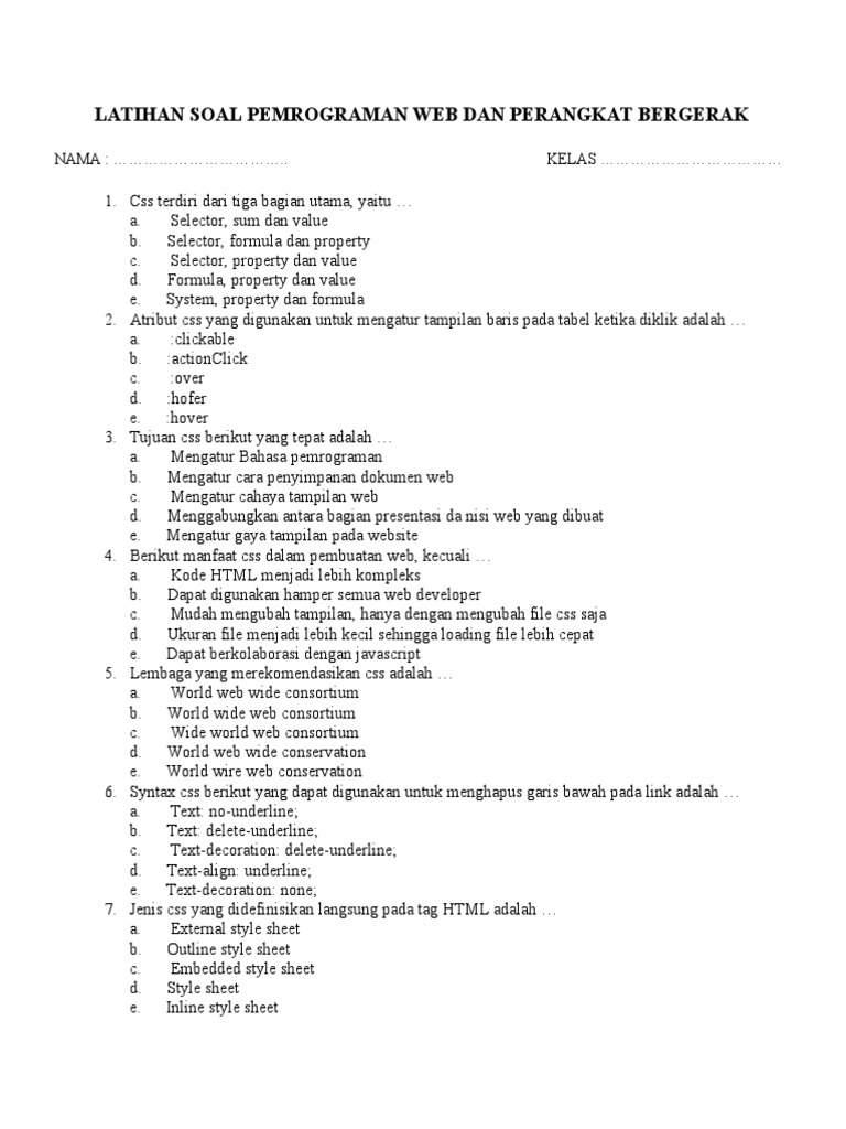 Latihan Soal PWPB | PDF