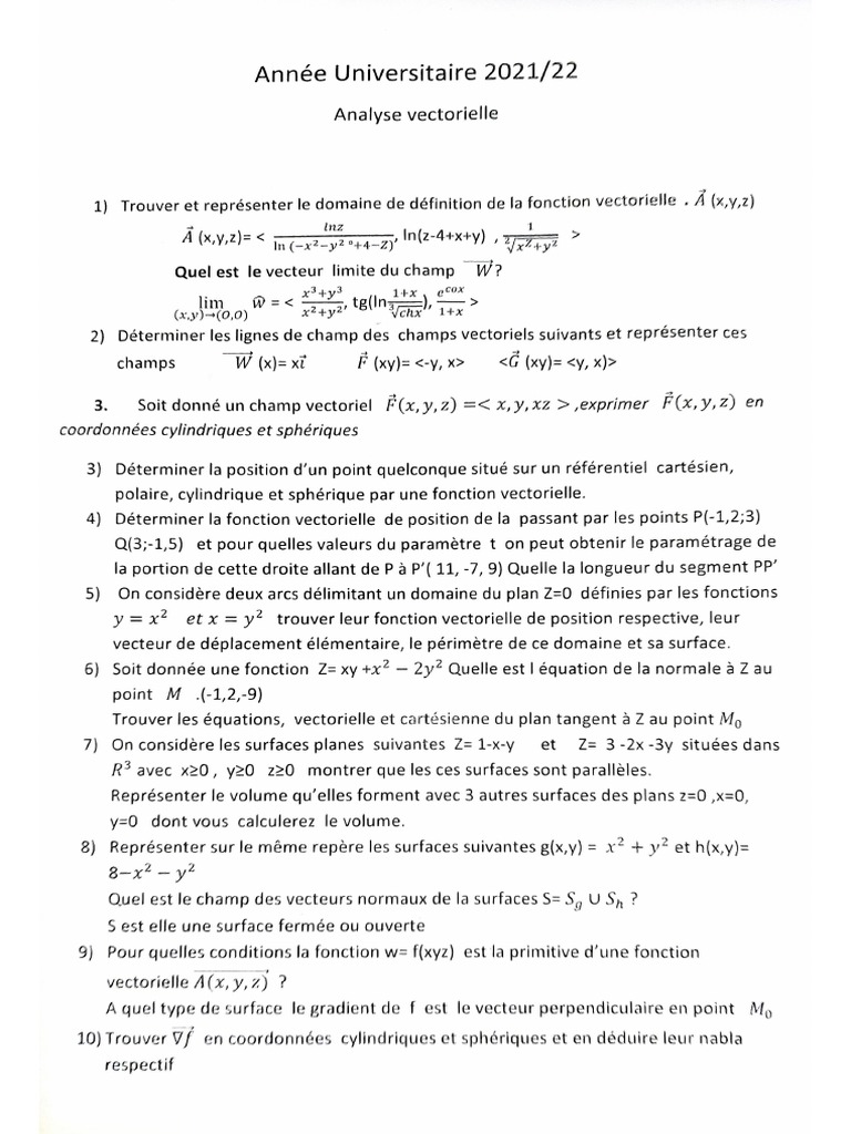 TD Analyse Vectorielle 1 | PDF