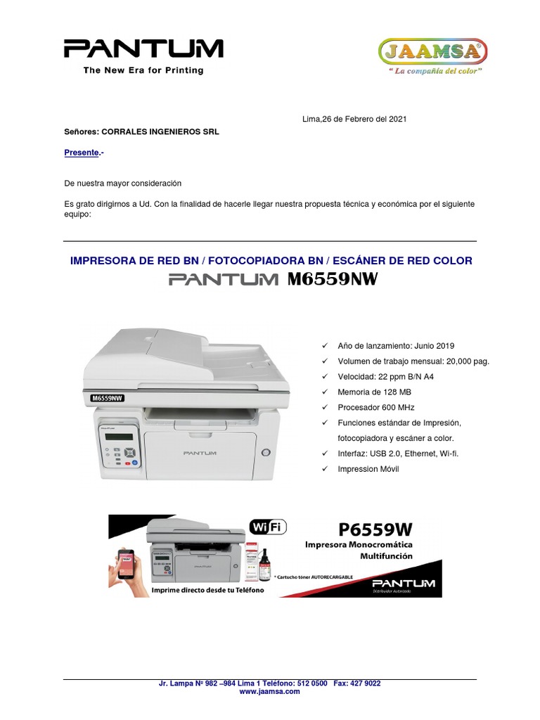 Impresora Multifuncional Monocromatica Pantum M6559NW | PDF | Impresora (Computación) | Escáner ...