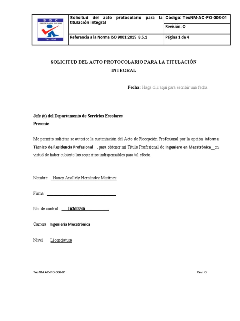 Numero de Control-Nombre Completo-Formatos | PDF