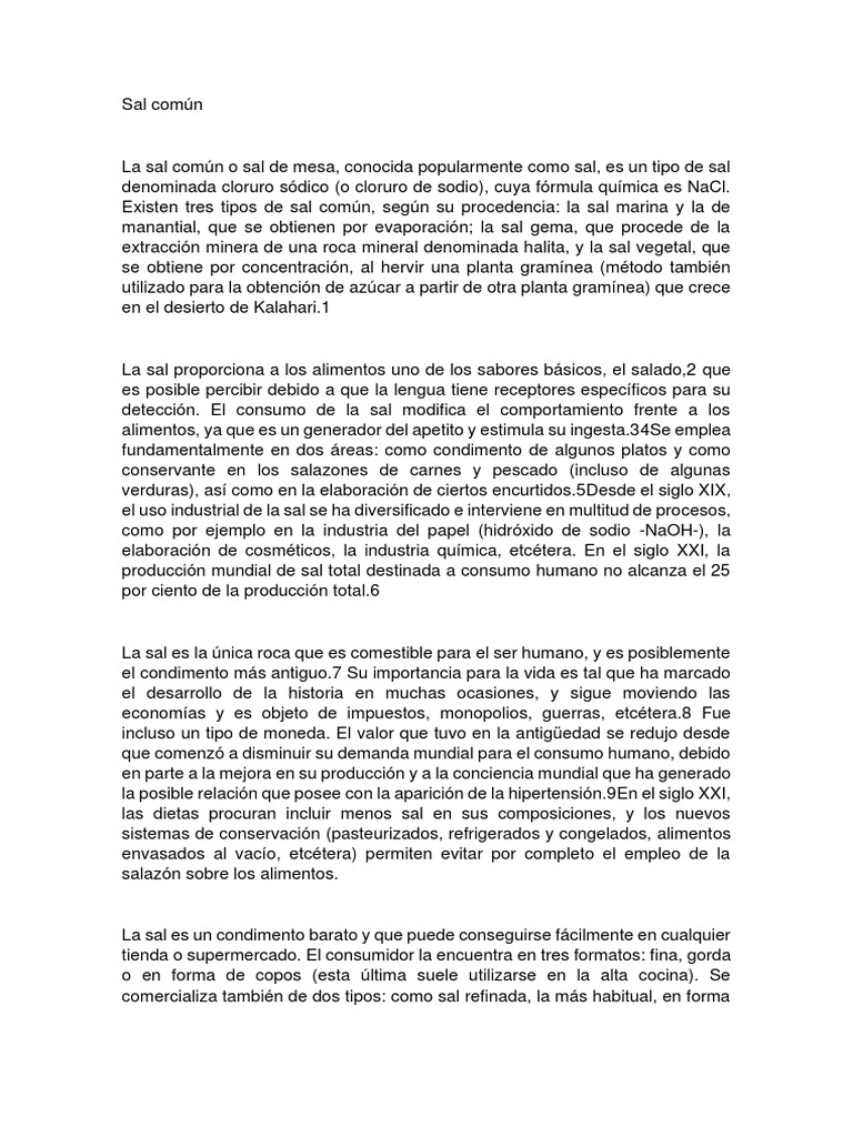 Sal Común | PDF | sal | Cloruro de sodio