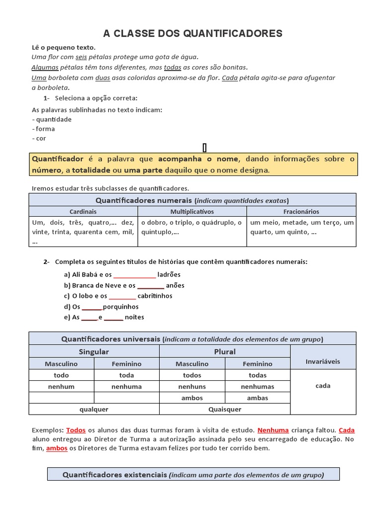Ficha Sobre Quantificadores | PDF