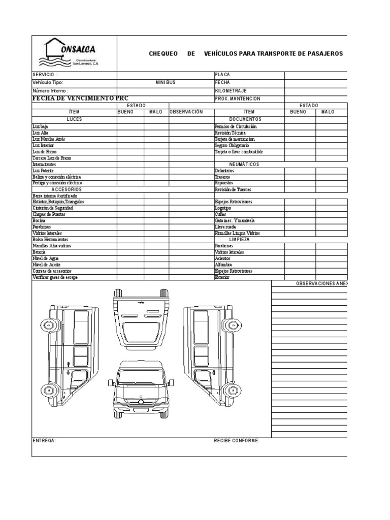 Check List Vehicular para Transporte | PDF | Estilos de carrocería ...