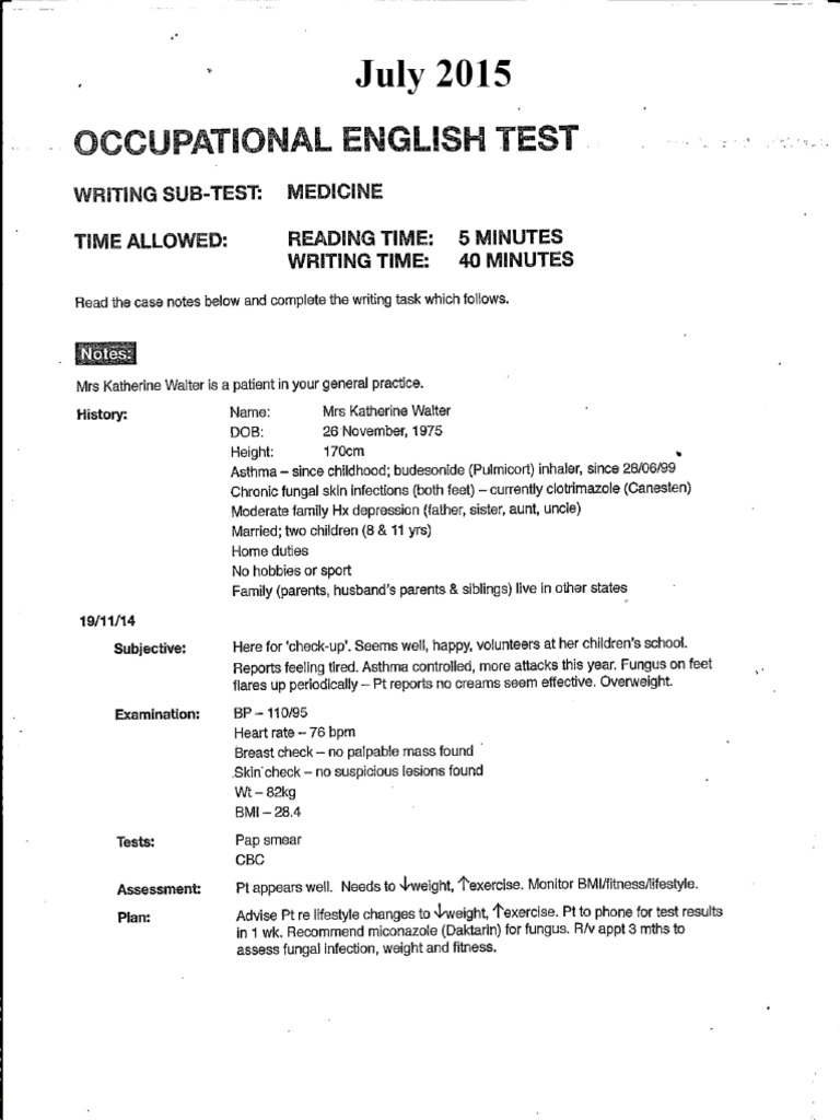 OET Writing Sample Test 18 | PDF