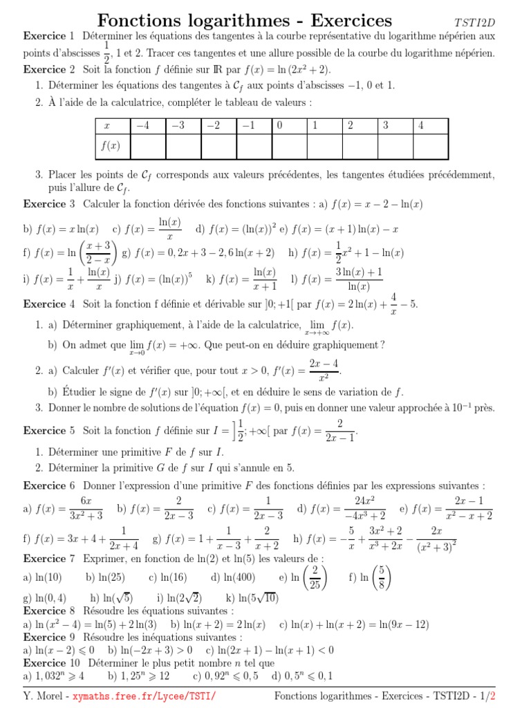 Cours Logarithme Exercices | PDF | Décibel | Tangente (géométrie)