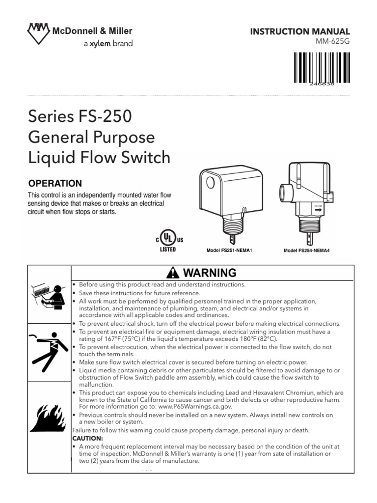 Series FS-250 General Purpose Liquid Flow Switch: Instruction Manual ...