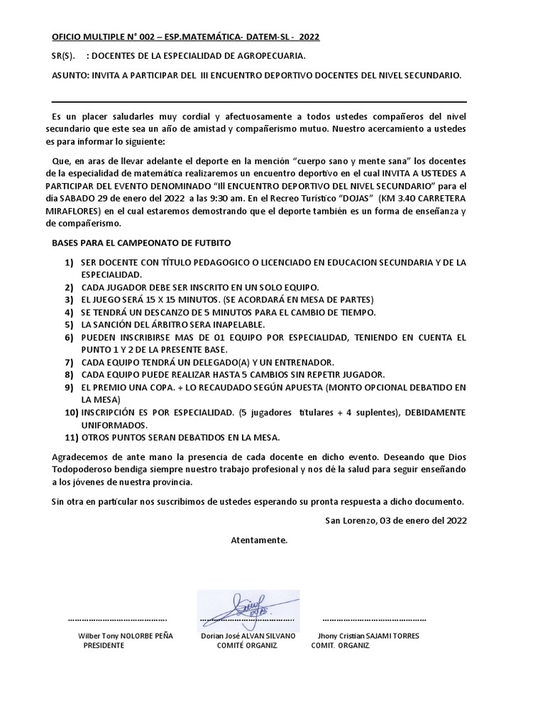 Oficio para El Deporte | PDF