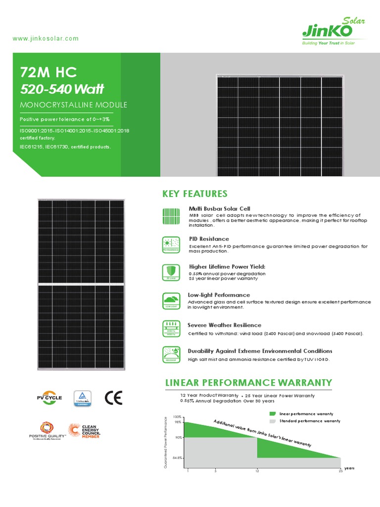 Ficha Tecnica Jinko - JKM535-72HL4-V-A1.1-EN | PDF | Solar Cell | Manufactured Goods
