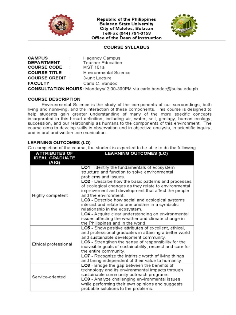 MST101a Environmental Science Syllabus | PDF | Natural Environment ...