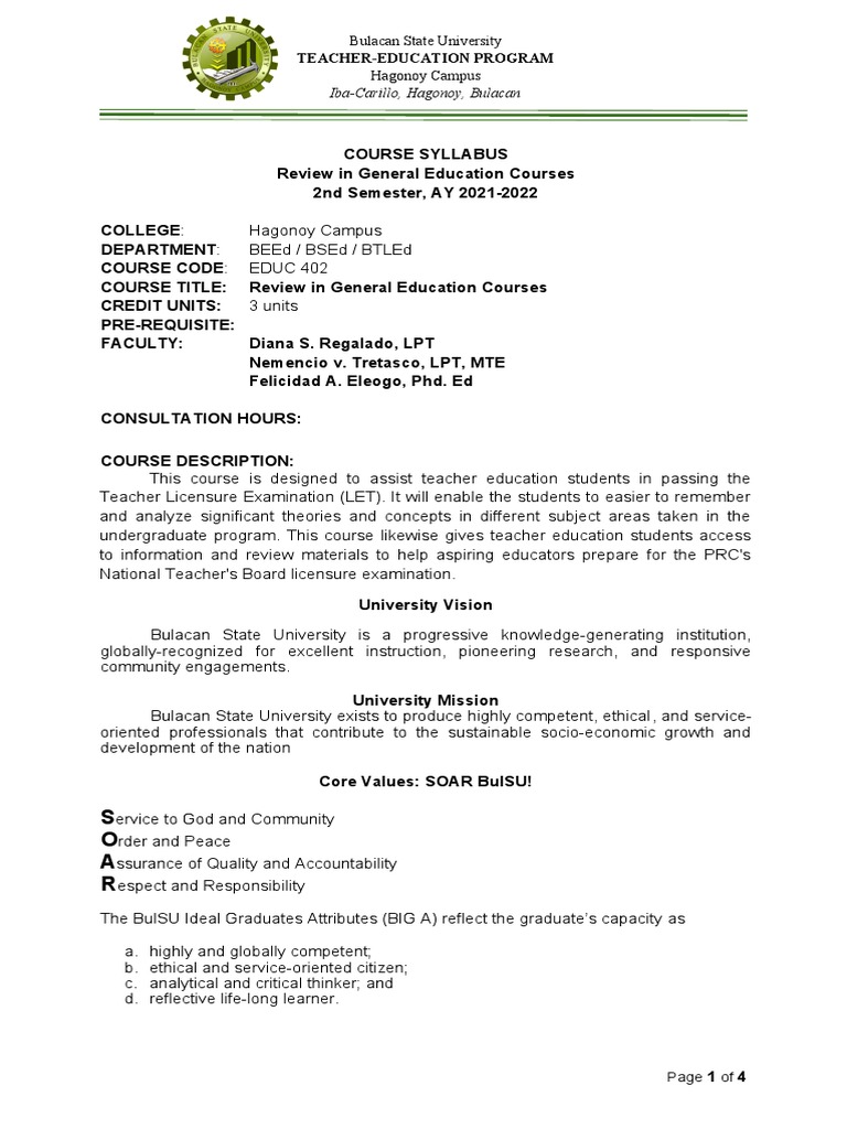 Syllabus Review Gen Educ | PDF | Educational Technology | Teachers