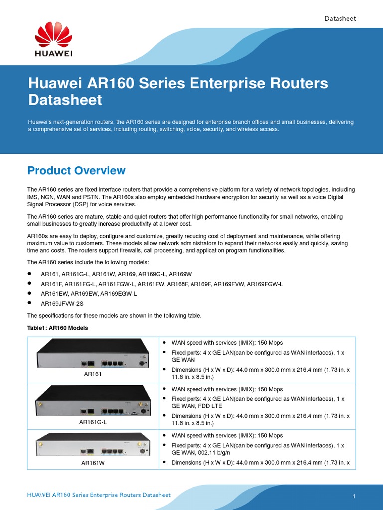 HUAWEI AR160 Series Enterprise Router Datasheet | PDF | Virtual Private Network | Computer Network