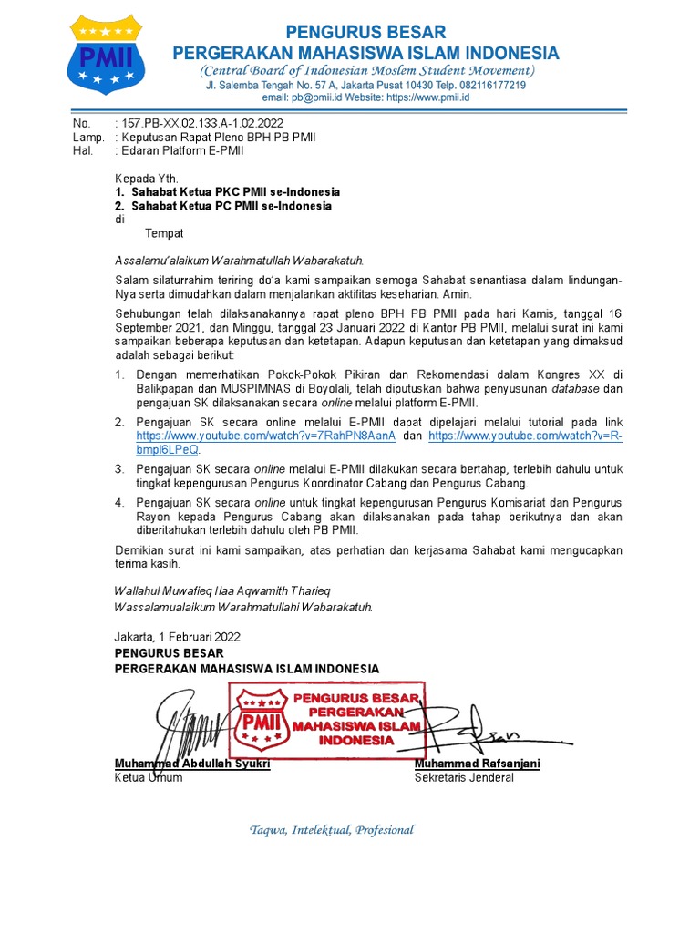 Surat Edaran PB Pmii - 1 | PDF