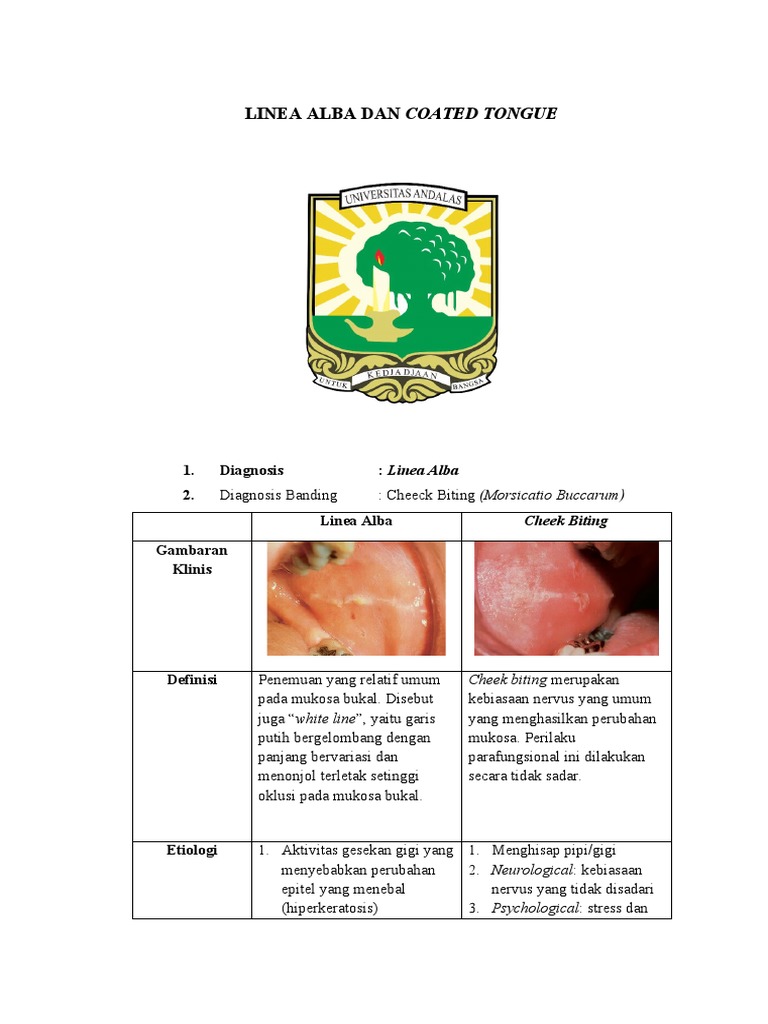 Linea Alba dan Coated Tongue: Diagnosis | PDF | Sains & Matematika