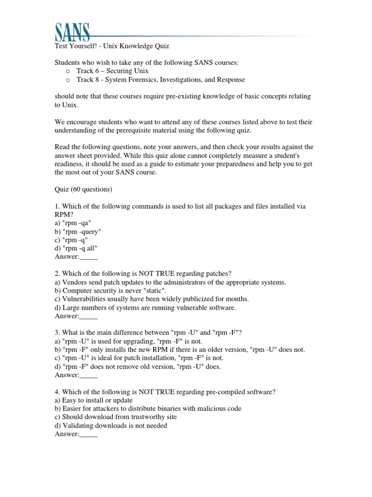 Unix Quiz Pdf Superuser Operating System Technology 