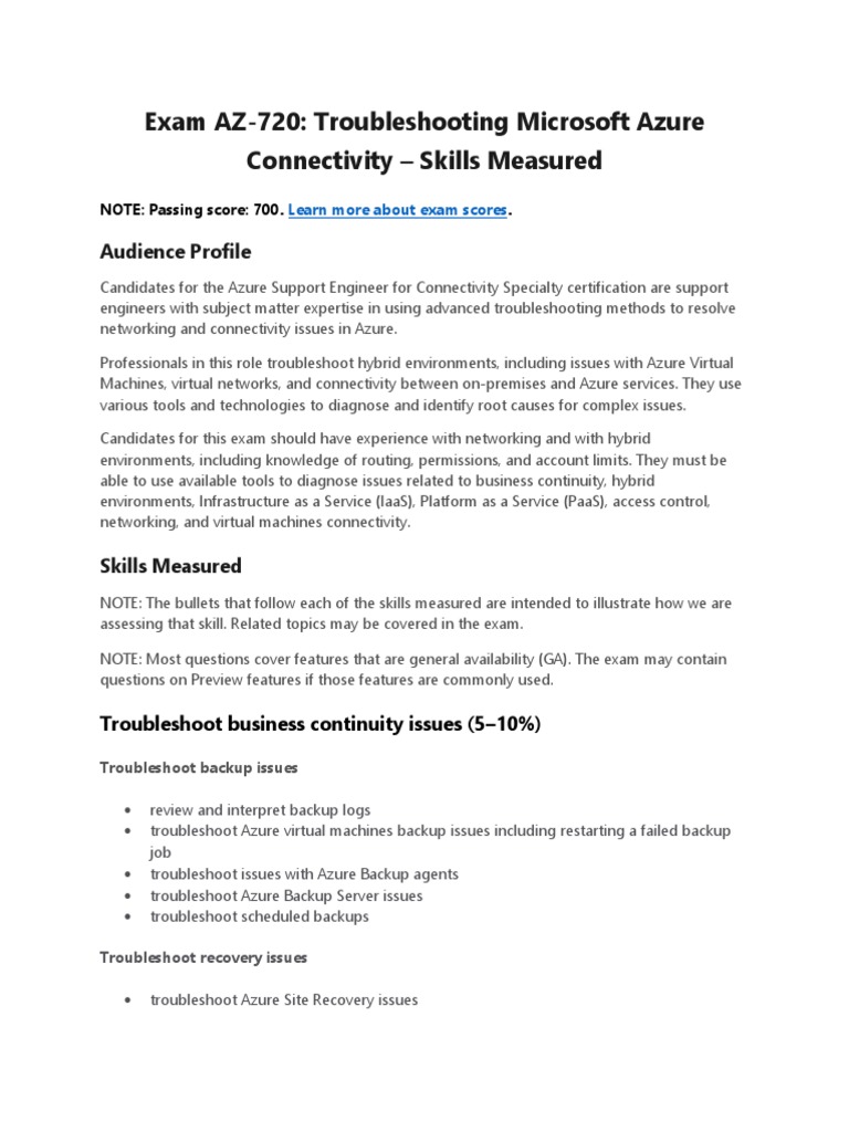 Exam Az 720 Troubleshooting Microsoft Azure Connectivity Skills Measured | PDF | Virtual Private ...