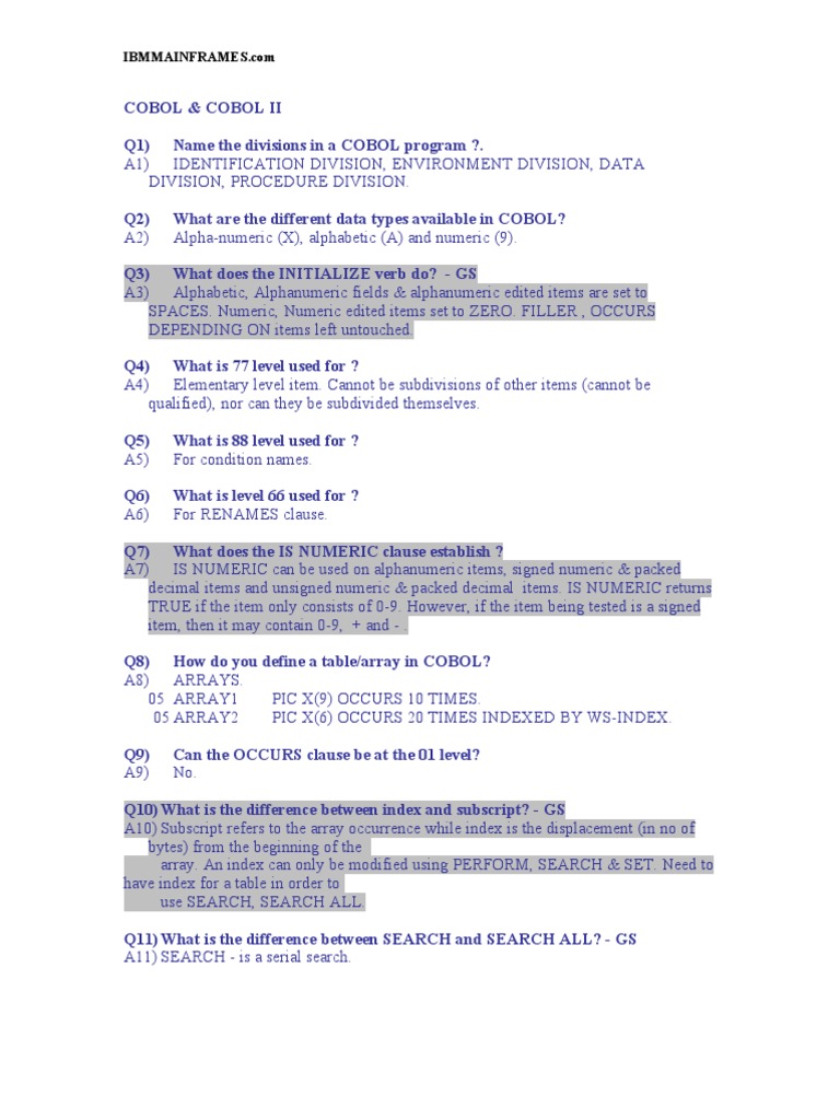 Mainframe Questions | PDF | Binary Coded Decimal | Array Data Structure