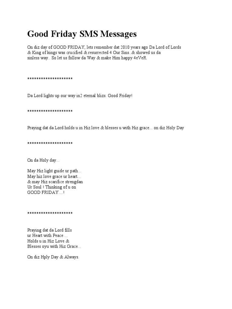 Good Friday SMS Messages | PDF | Mercy | Religious Behaviour And Experience