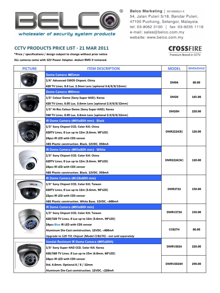CCTV Camera Price List 2011 | PDF
