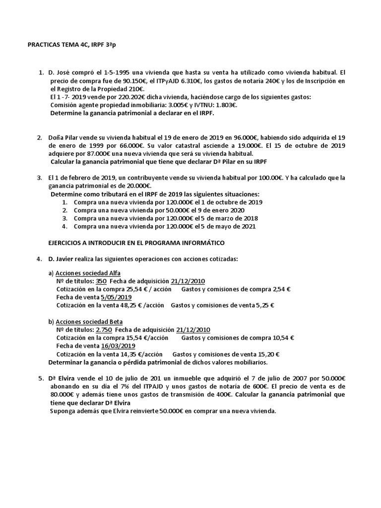 Prácticas Tema 4C. IRPF 3 P | PDF