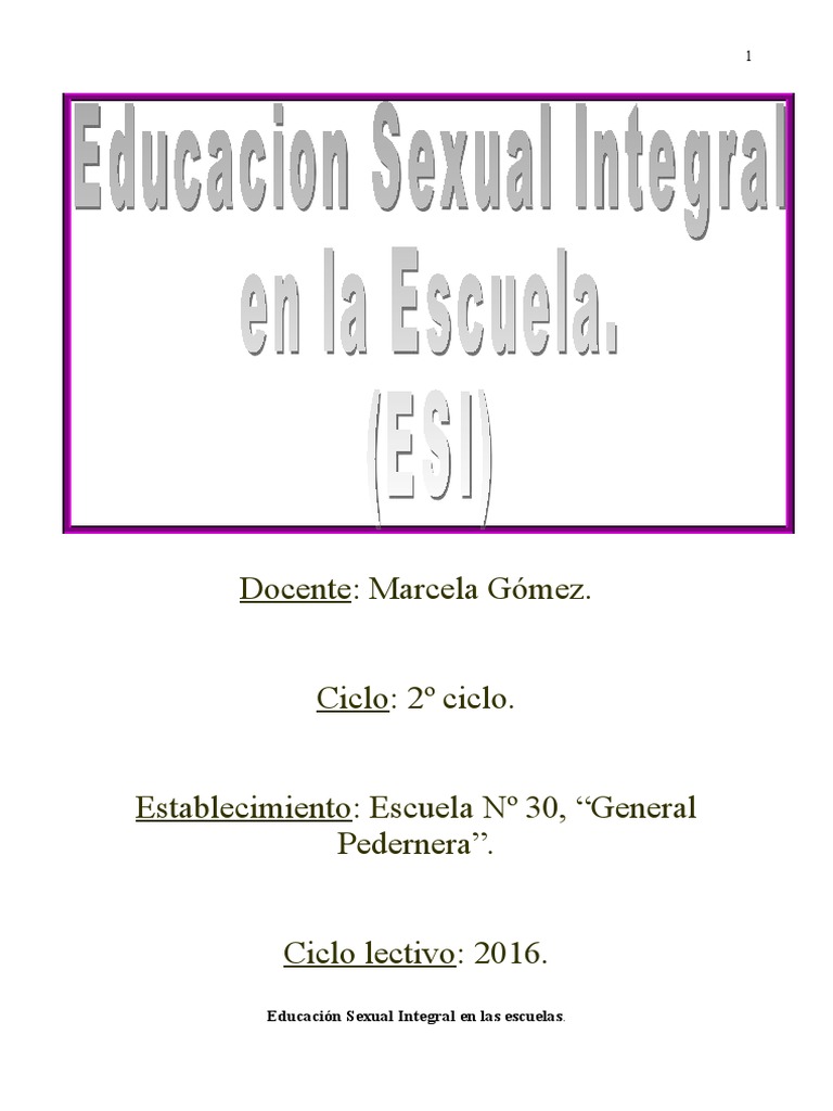 Educación Sexual Integral en Las Escuelas (ESI) | PDF | La sexualidad ...