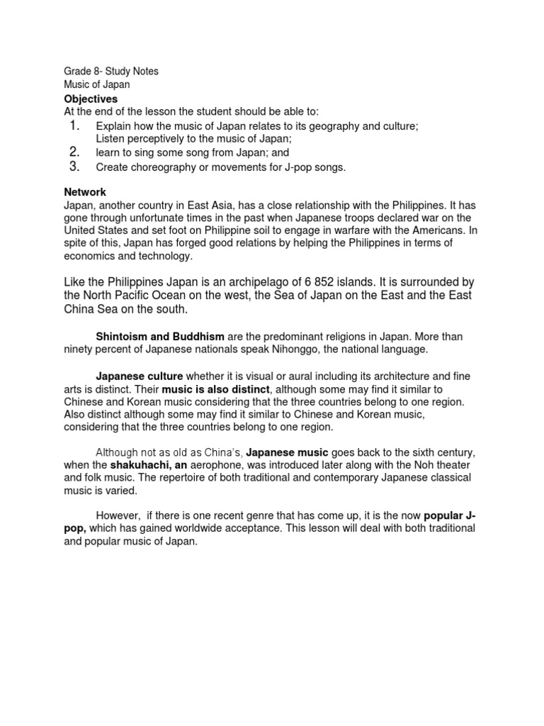 Study Notes Music of Japan | PDF | String Instruments | Musical Instruments